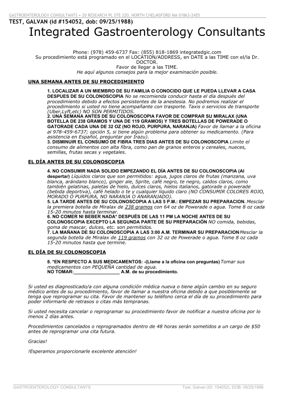 MiraLAX Colonoscopy Prep (Spanish) — Integrated Gastroenterology ...