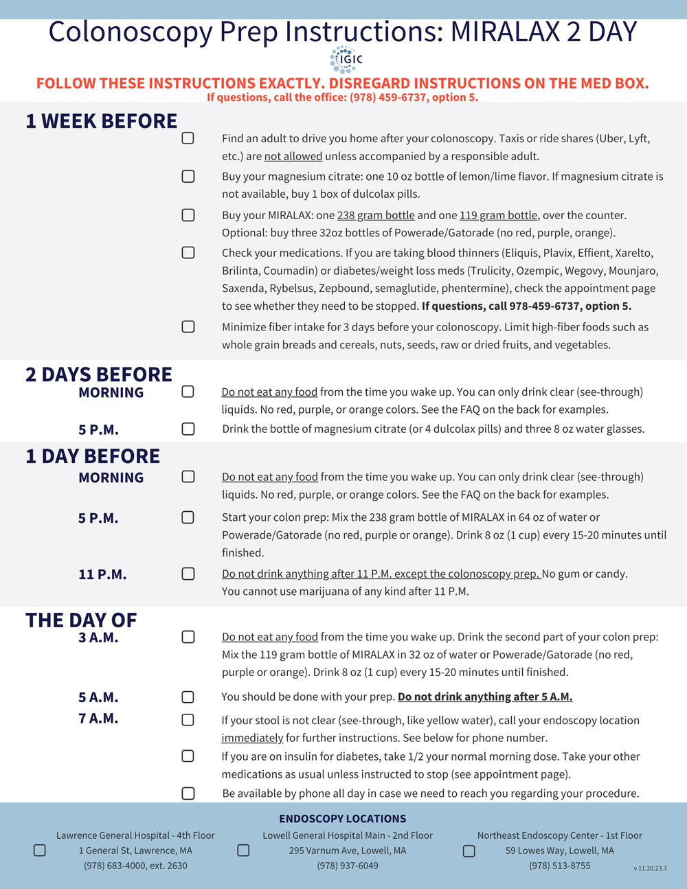 MiraLAX 2 Day Colonoscopy Prep — Integrated Gastroenterology Consultants