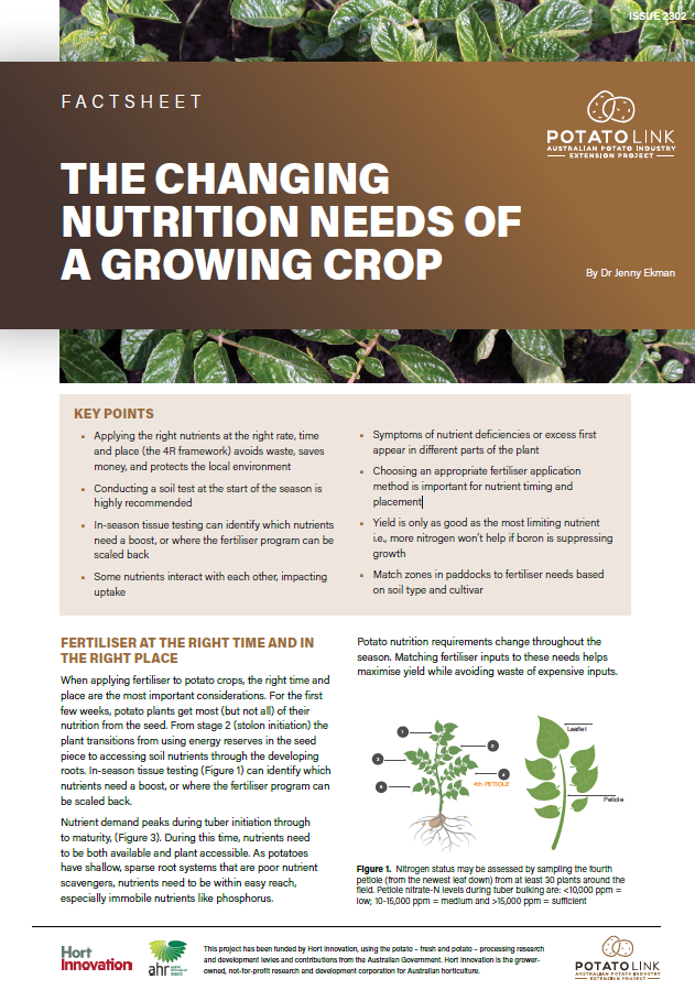 The changing nutrition needs of a growing crop — PotatoLink