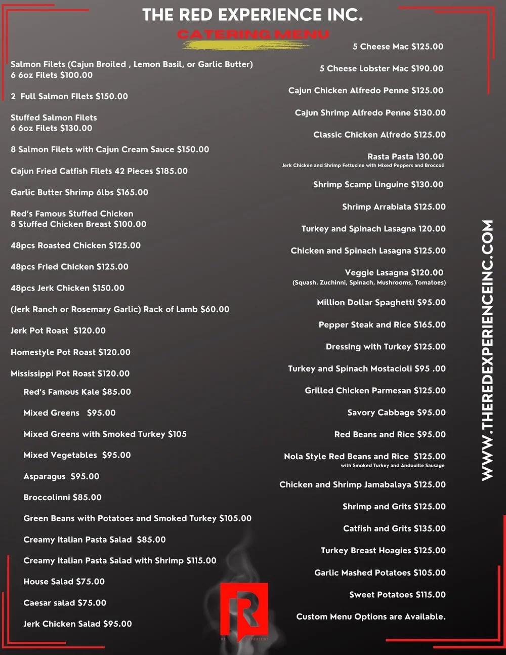 CATERING OFFERINGS — THE RED EXPERIENCE