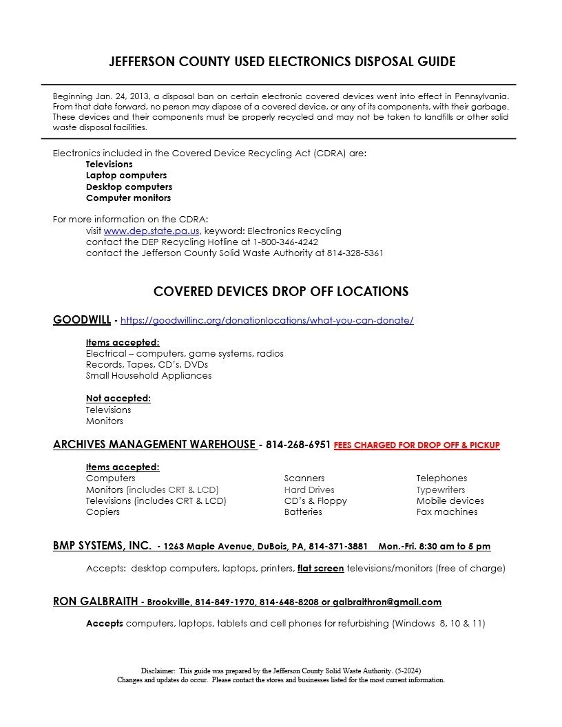 Used Electronics Disposal — Jefferson County Solid Waste Authority