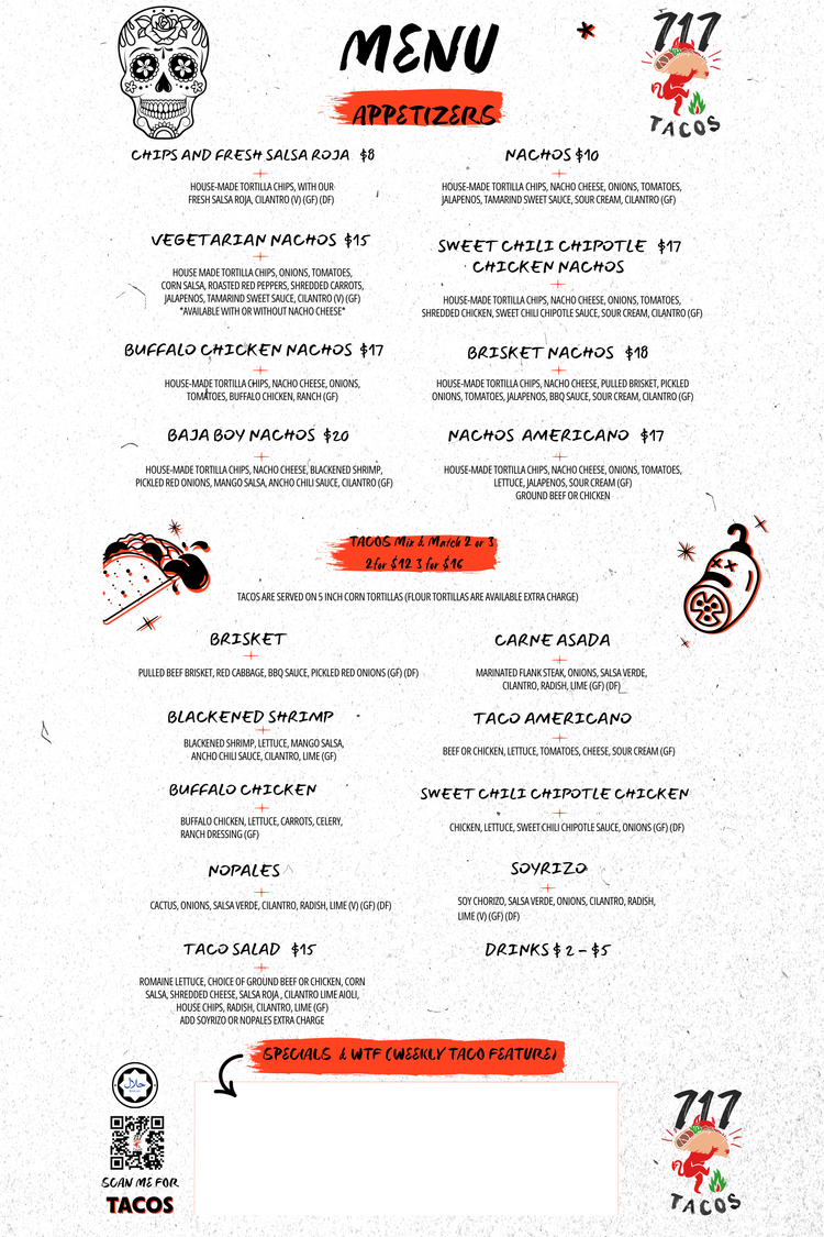 717 Tacos Menu — 717 Tacos