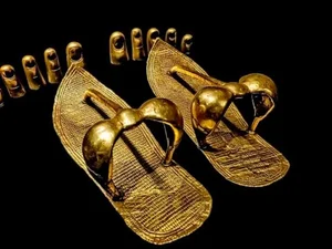 A pair of golden sandals of Tutankhamun found on his feet