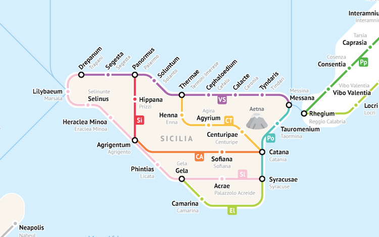 All the Roman Roads of Italy, Visualized as a Modern Subway Map