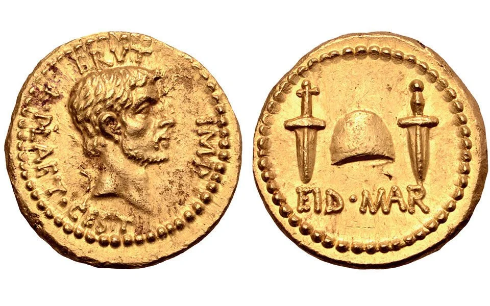 The rare coin that Brutus produced to commemorate Caesar's death is ...