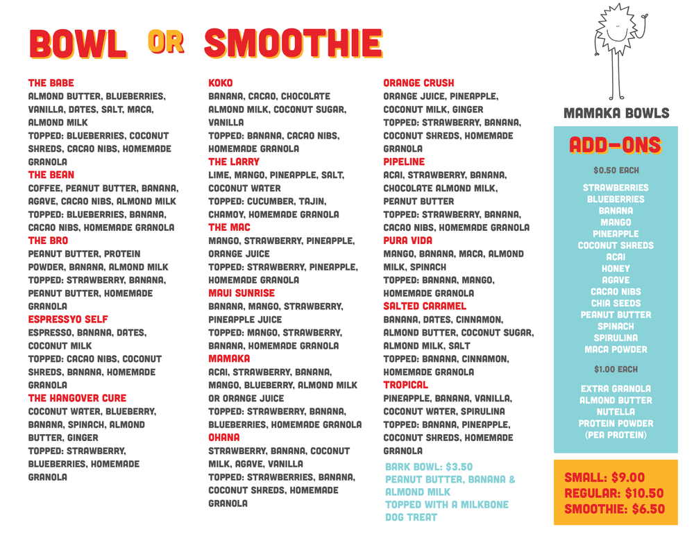 Menu — Mamaka Bowls