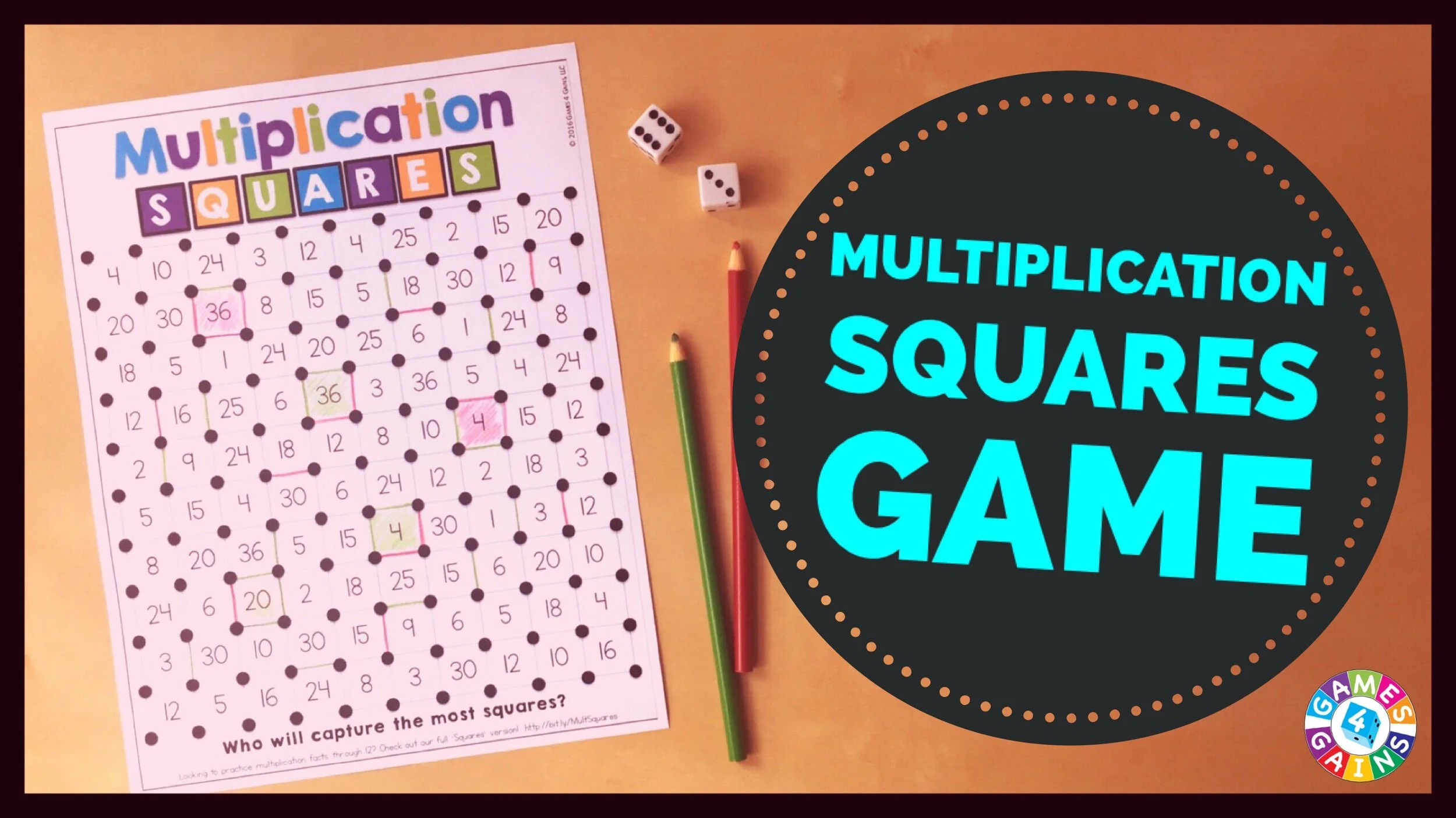 Multiplication Squares Game Games 4 Gains FREE Printable 