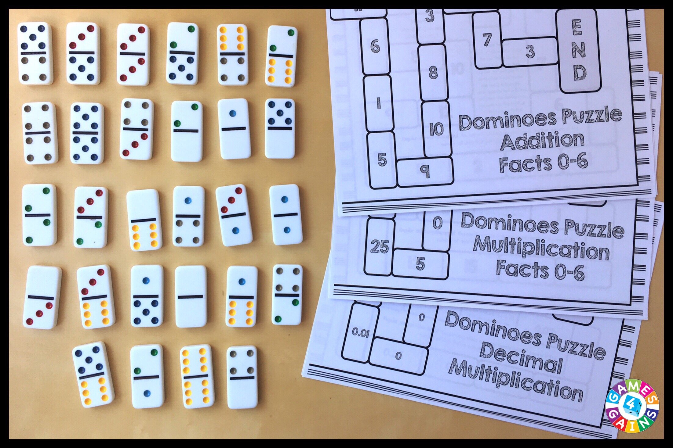 Dominoes Math Puzzles Games 4 Gains