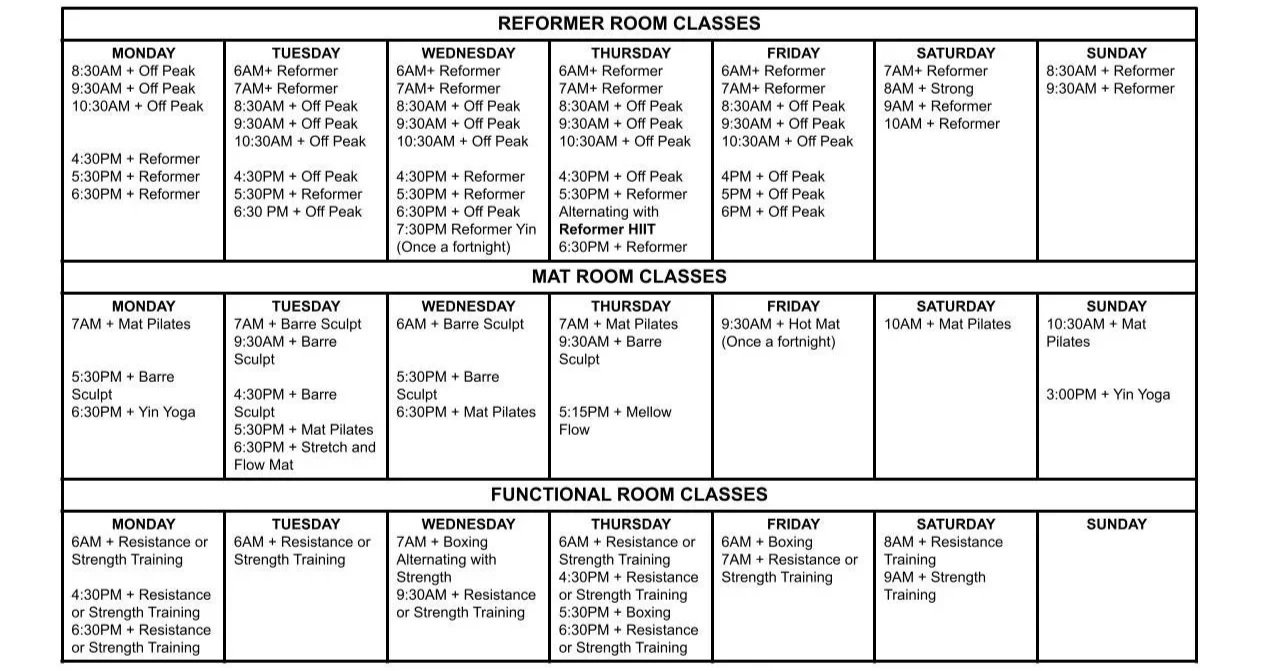 Timetable | Schedule Your Session — Pilates + Bendigo