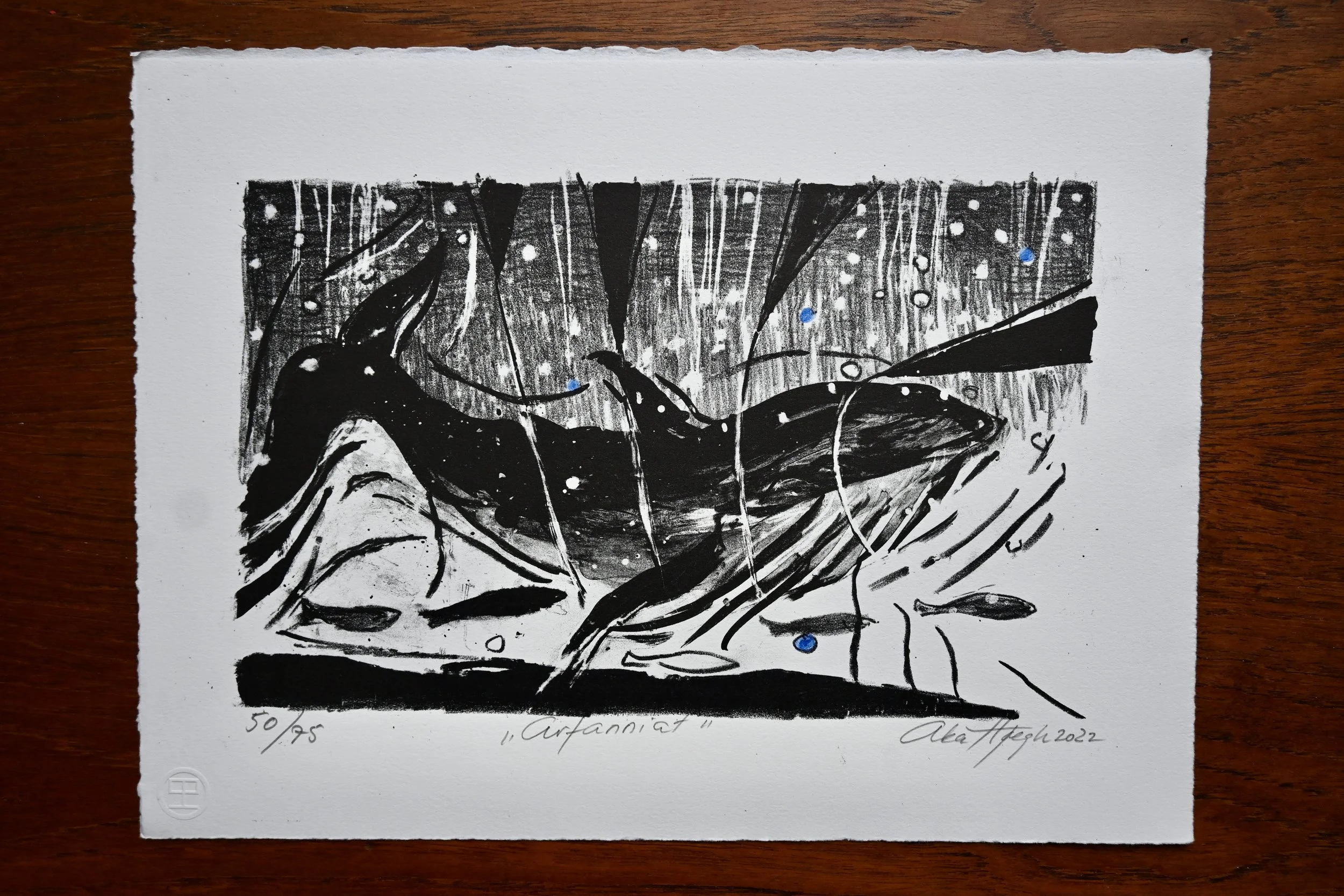 Aka Høegh Litografi, 2022, Tulugaq Tuallillu (Ravnen og Islommen ...