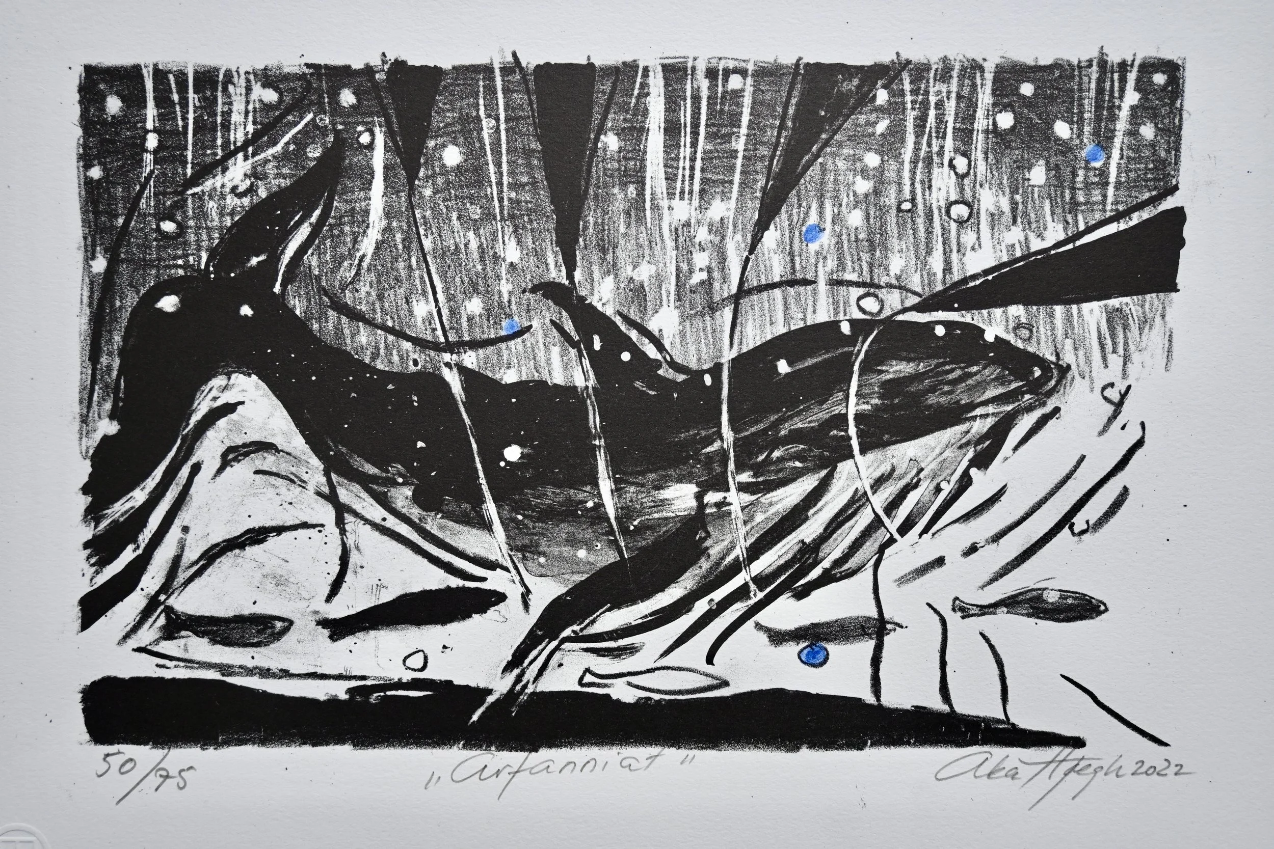 Aka Høegh Litografi, 2022, Tulugaq Tuallillu (Ravnen og Islommen ...