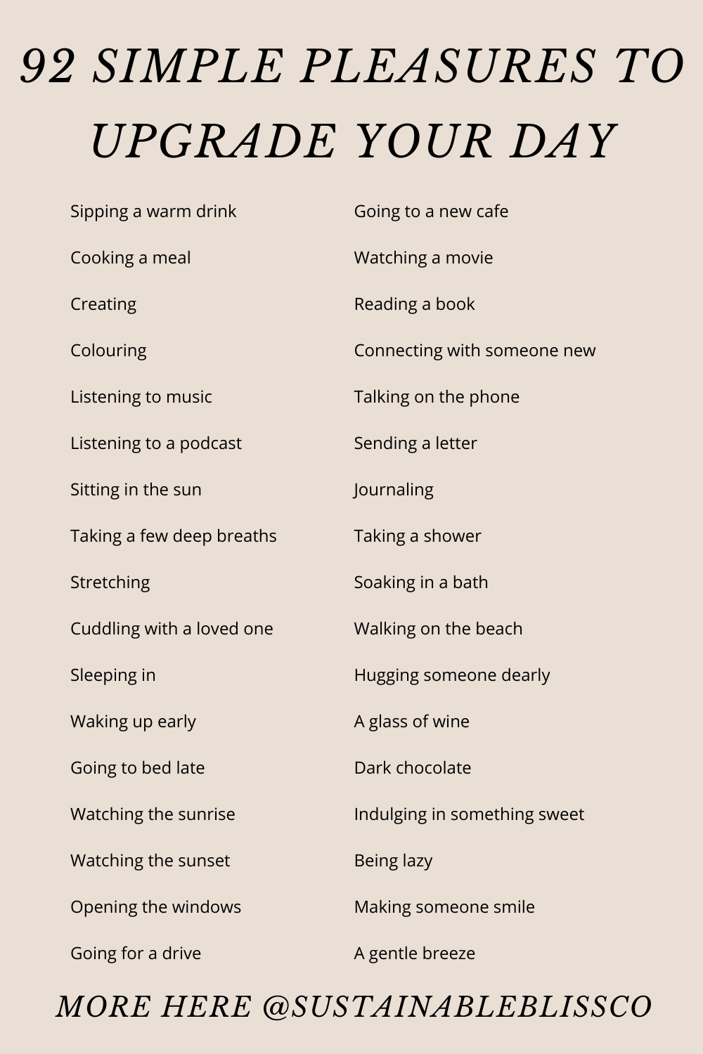 92 Simple Pleasures to Upgrade your Happiness — Sustainable Bliss ...