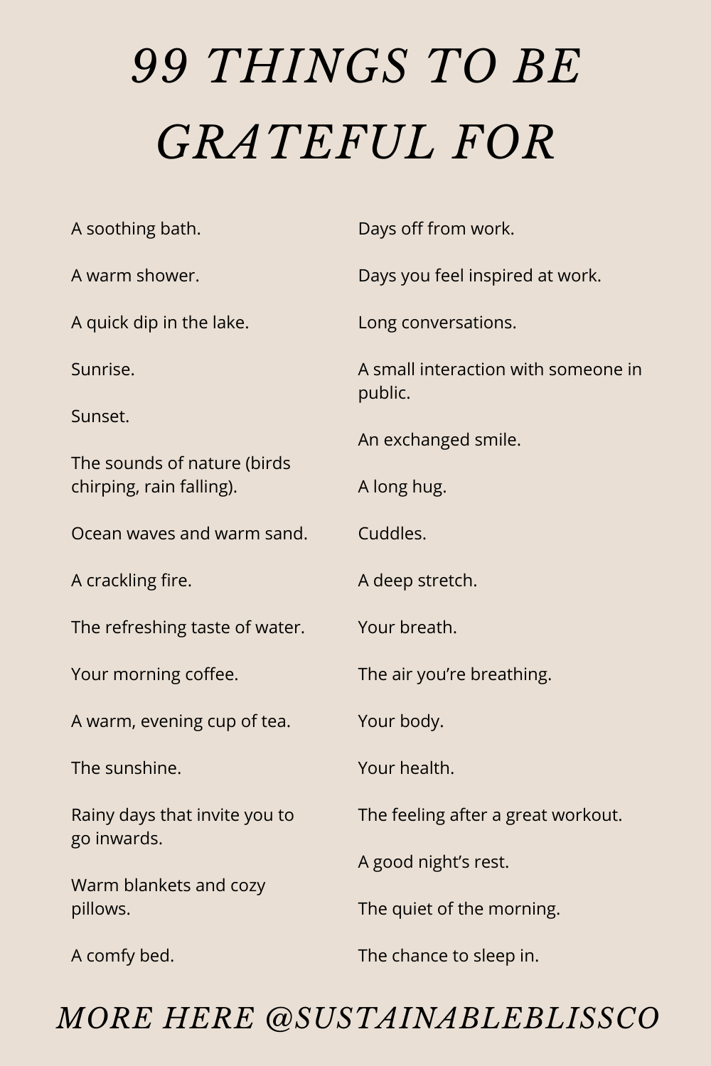 99 Things To Be Grateful For — Sustainable Bliss | Self-Care and ...