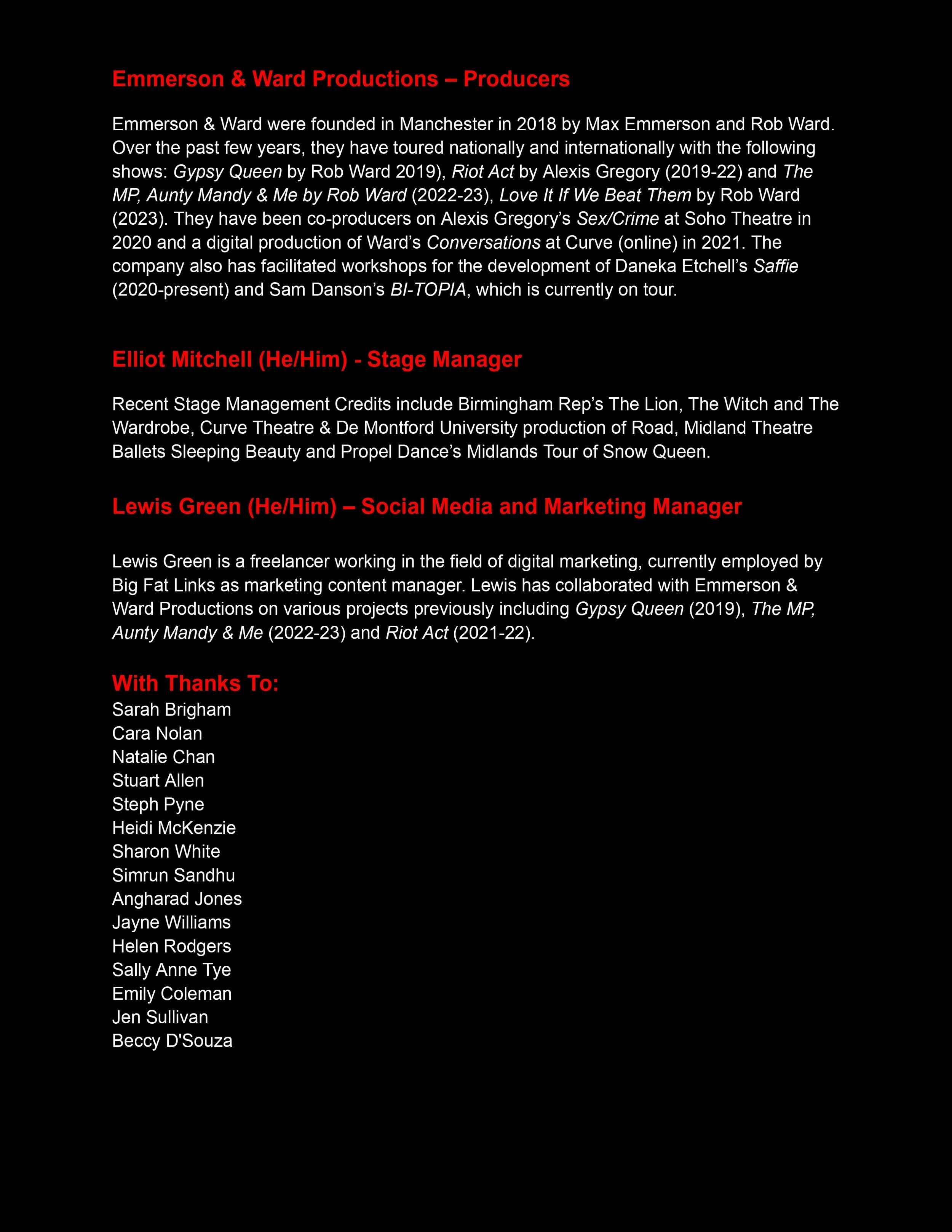 ROTTEN Freesheet — Emmerson & Ward Productions