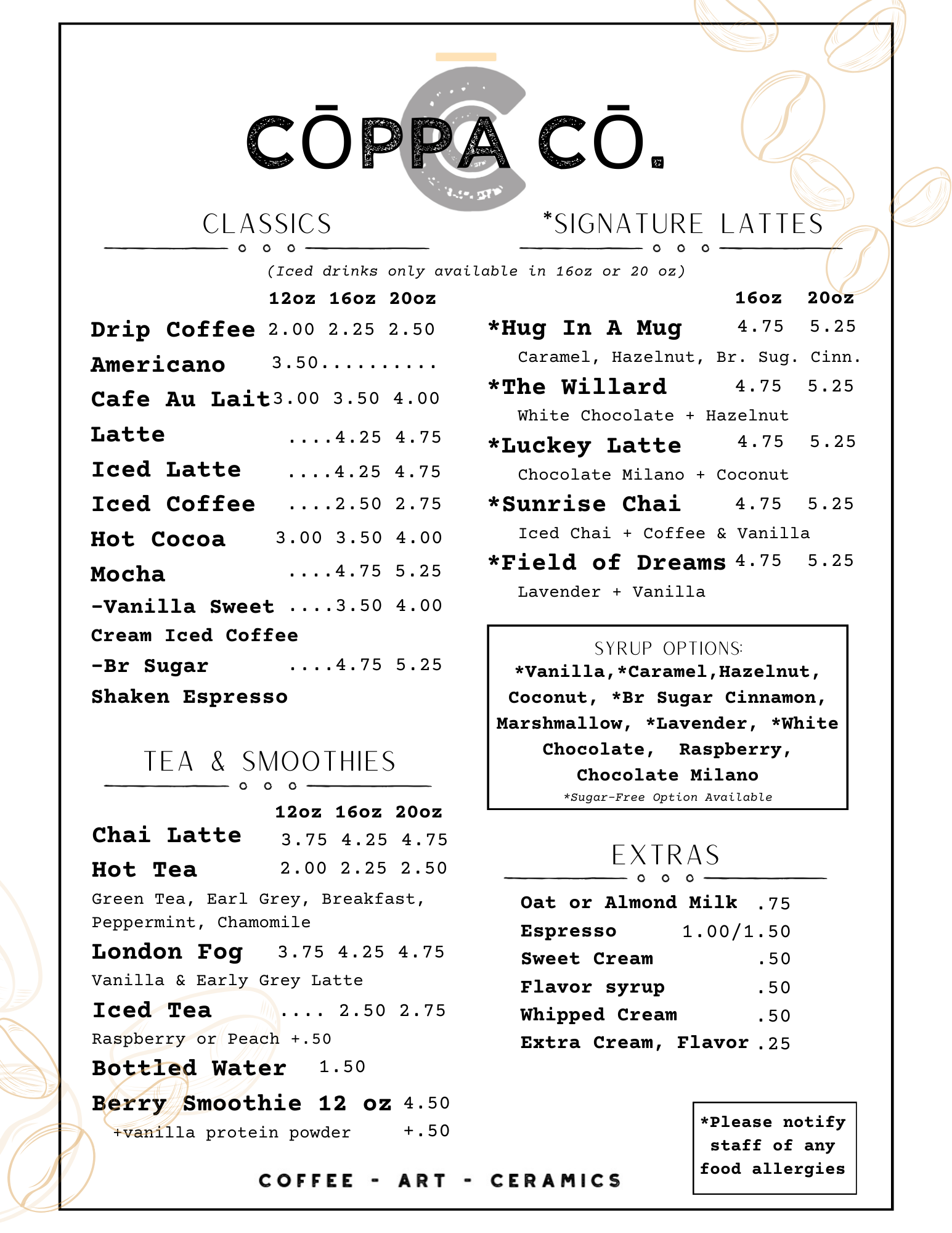 Cōppa Cō Menu — Cōppa Cōllaborative LLC | Coffee • Art • Ceramics ...