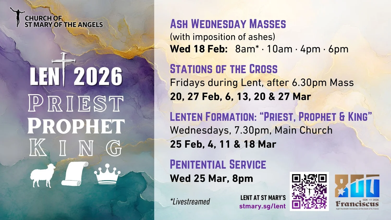 Lenten Schedule 2026 — Church of St Mary of the Angels, Singapore