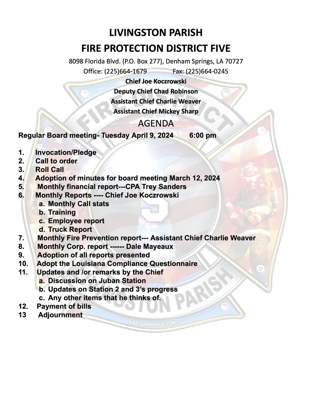 Meeting Information — DISTRICT 5 FIRE DEPT