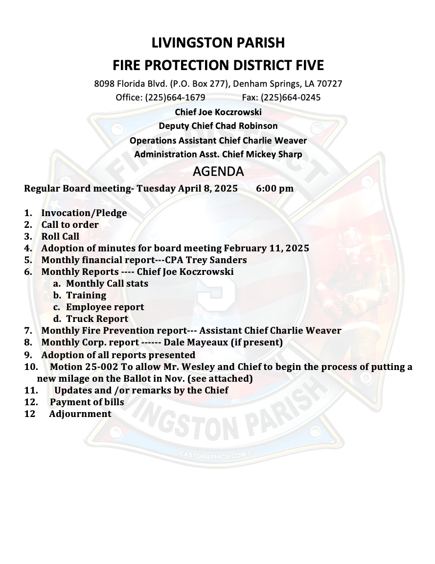 Meeting Information — DISTRICT 5 FIRE DEPT