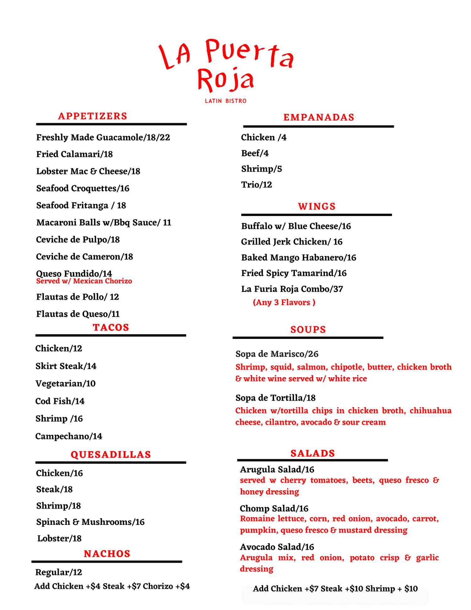 Dinner — La Puerta Roja Restaurant