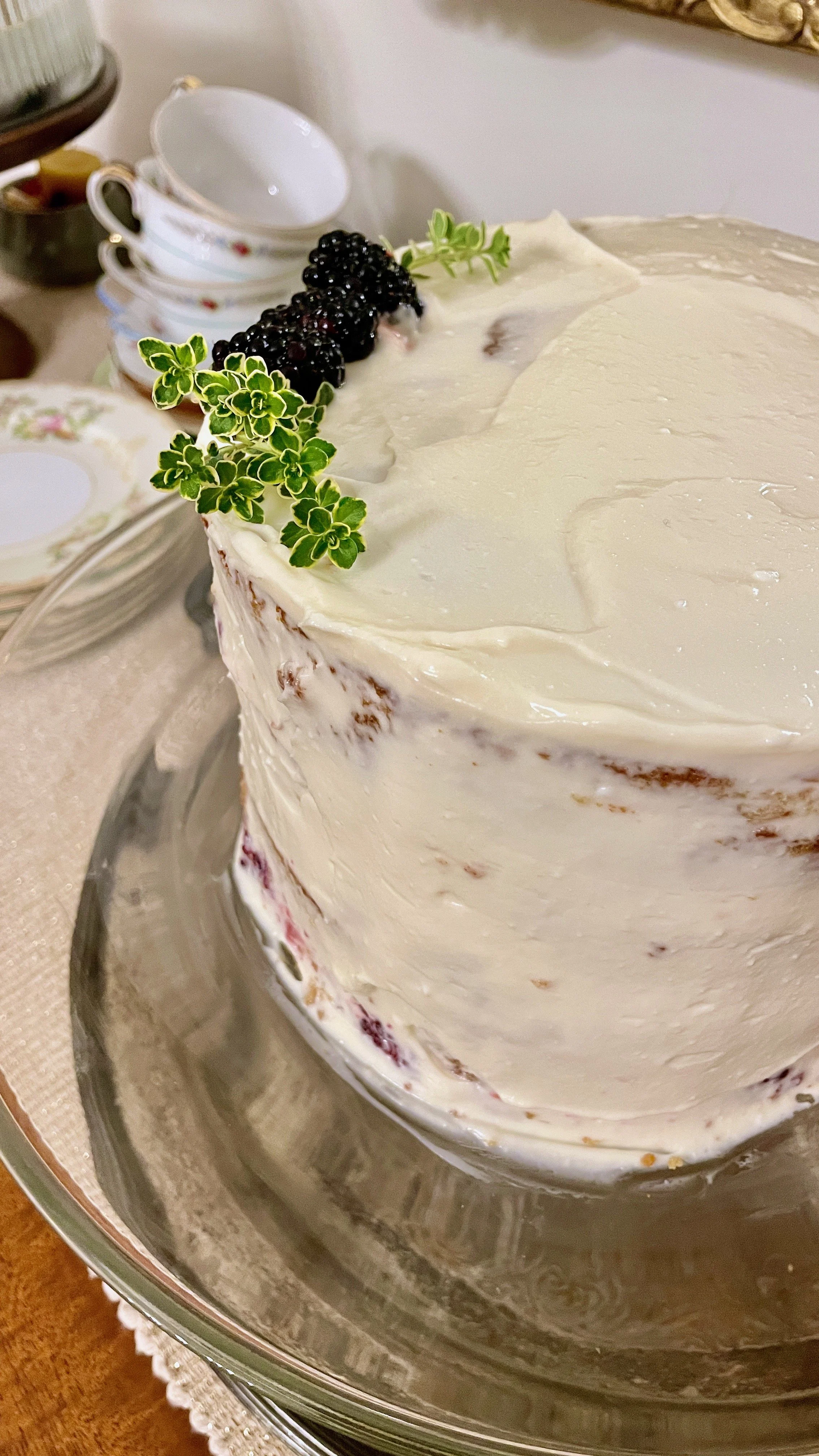 Berry Thyme Cake with Honey and Goat Cheese Frosting — Heirloom Springs®