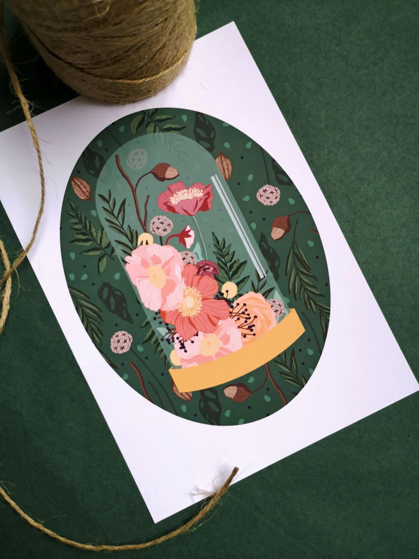 Botanical Bell Jar Illustrated Art Print — Wildwood Paper