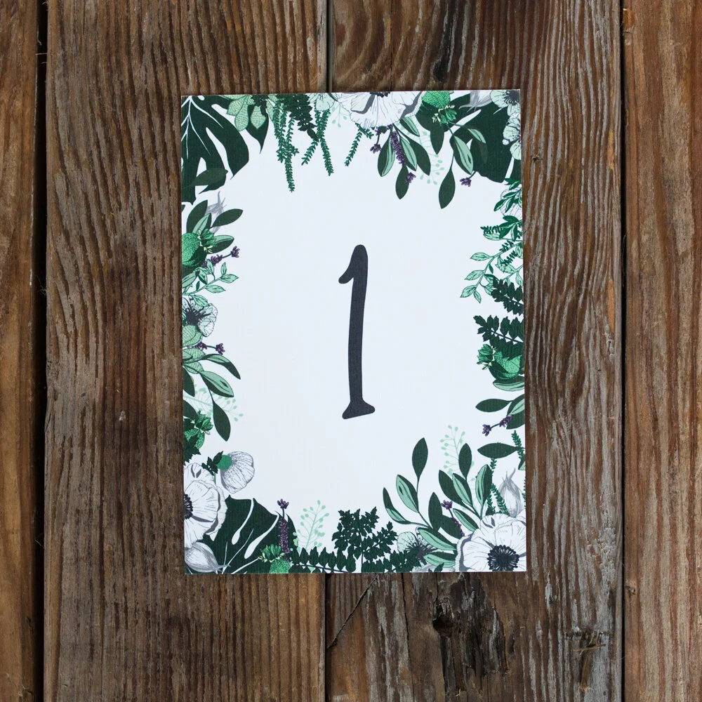 Green & White Botanical Table Number Set 1-19 — Wildwood Paper