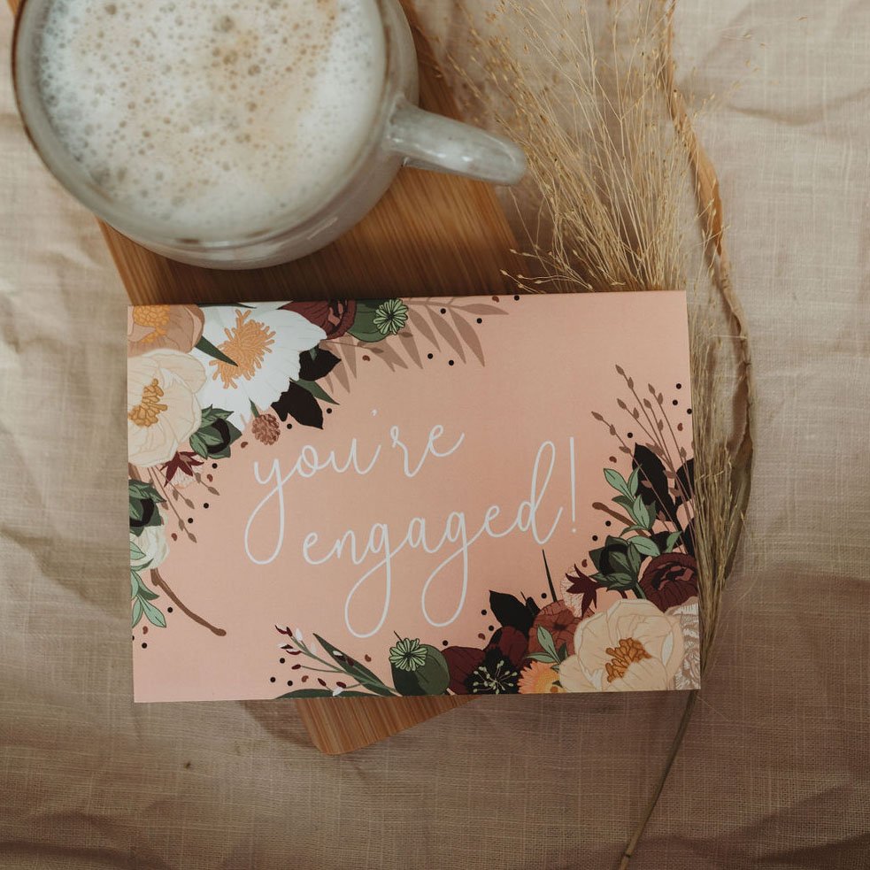 You're engaged! A blush pink botanical card to celebrate the happy ...