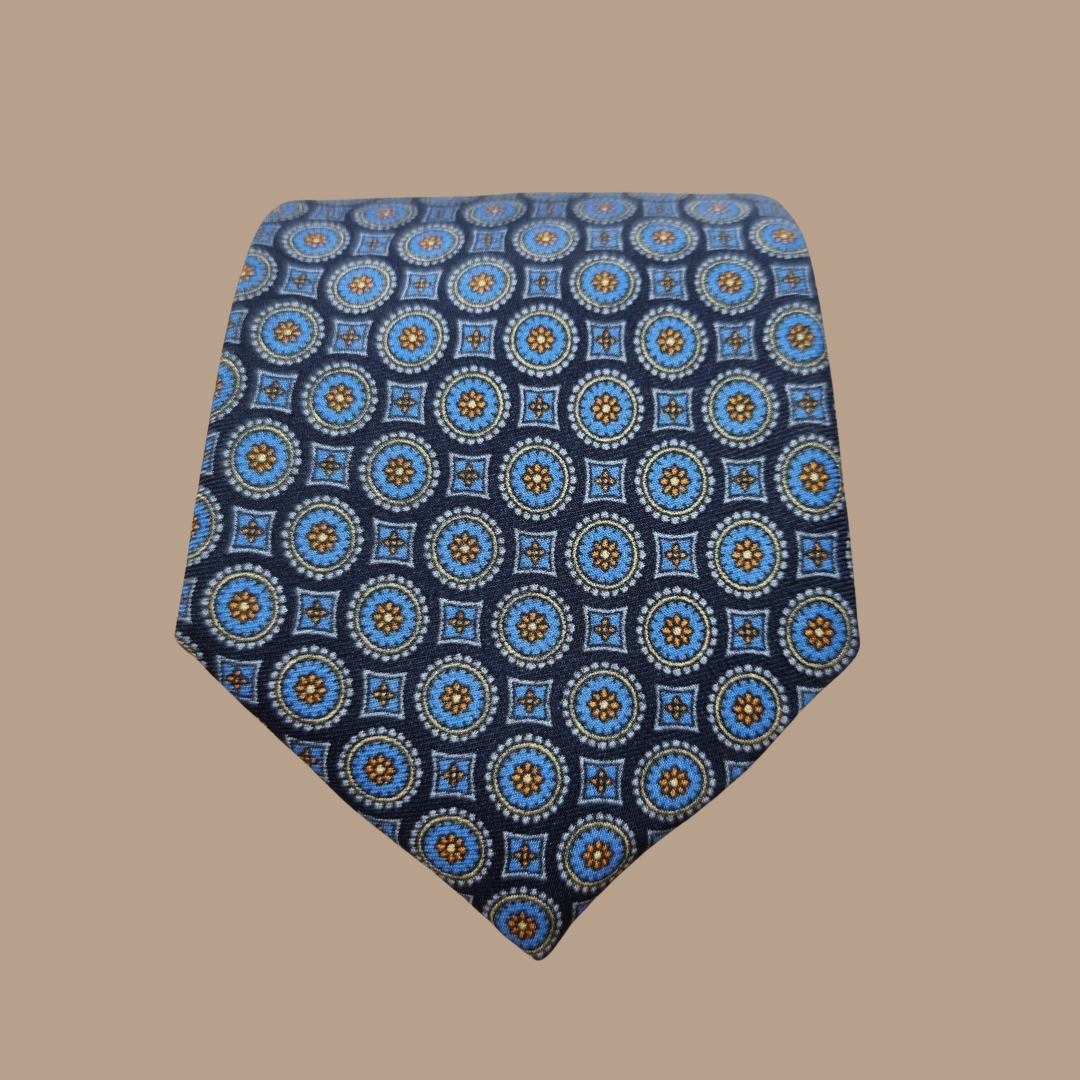 Navy Geometric Silk Tie — Clifton Suits