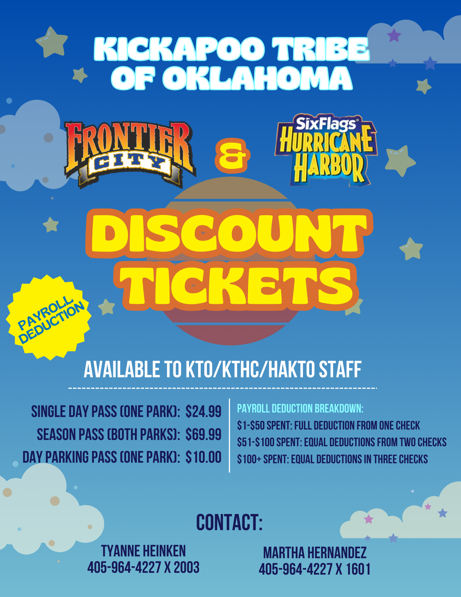 DISCOUNT TICKETS TO FRONTIER CITY & HURRICANE HARBOR FOR KTO STAFF ...