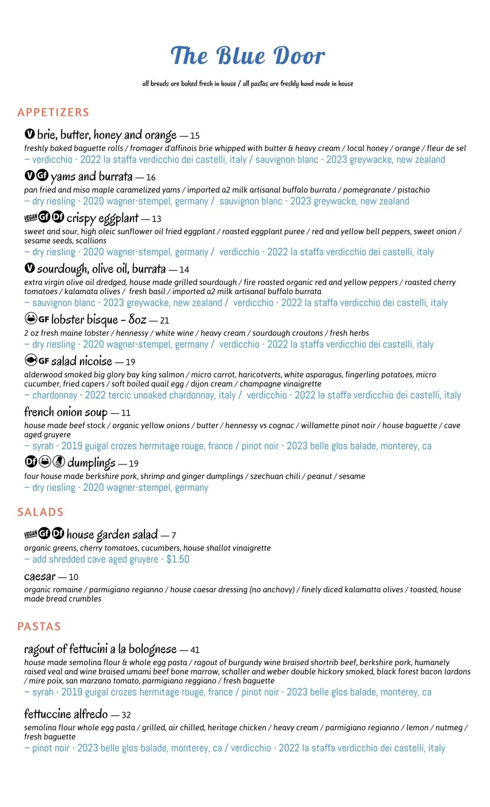 Menu — The Blue Door Cafe & Bakery