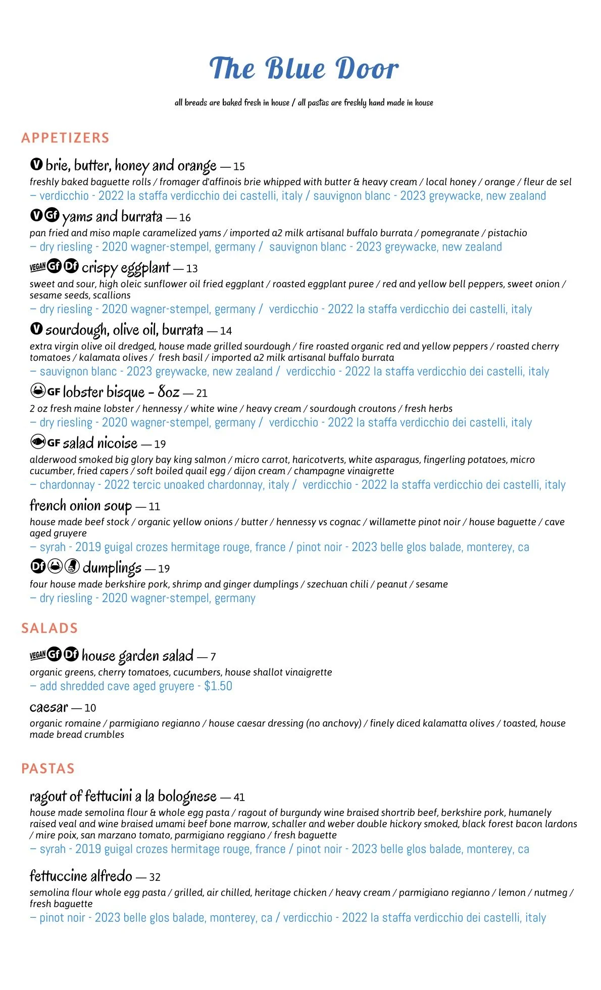 Menu — The Blue Door Cafe & Bakery