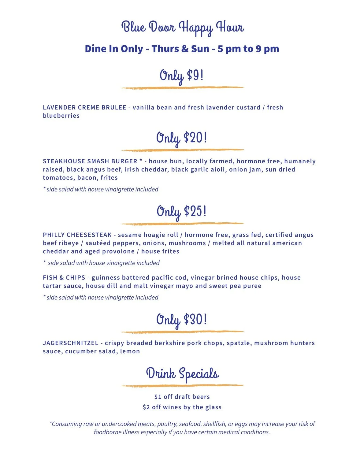 Thurs & Sun Happy Hour — The Blue Door Cafe & Bakery