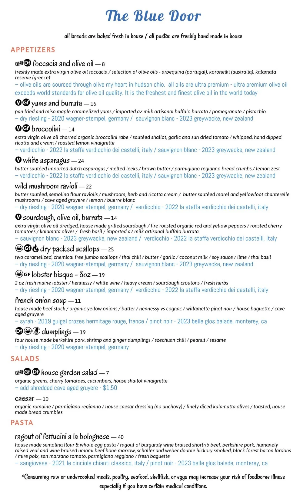Menu — The Blue Door Cafe & Bakery