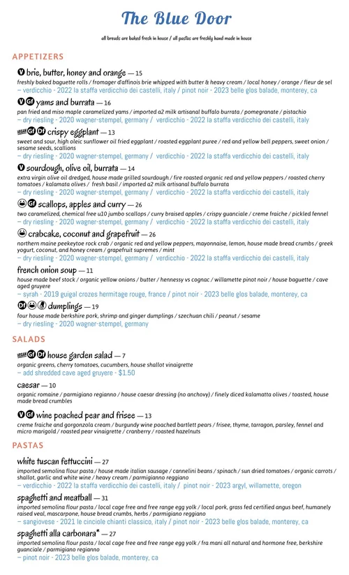 Menu — The Blue Door Cafe & Bakery