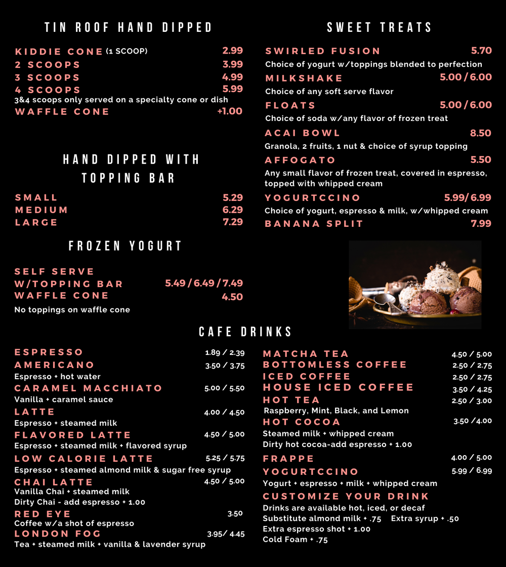Menu — Tin Roof Cafe n' Sweets