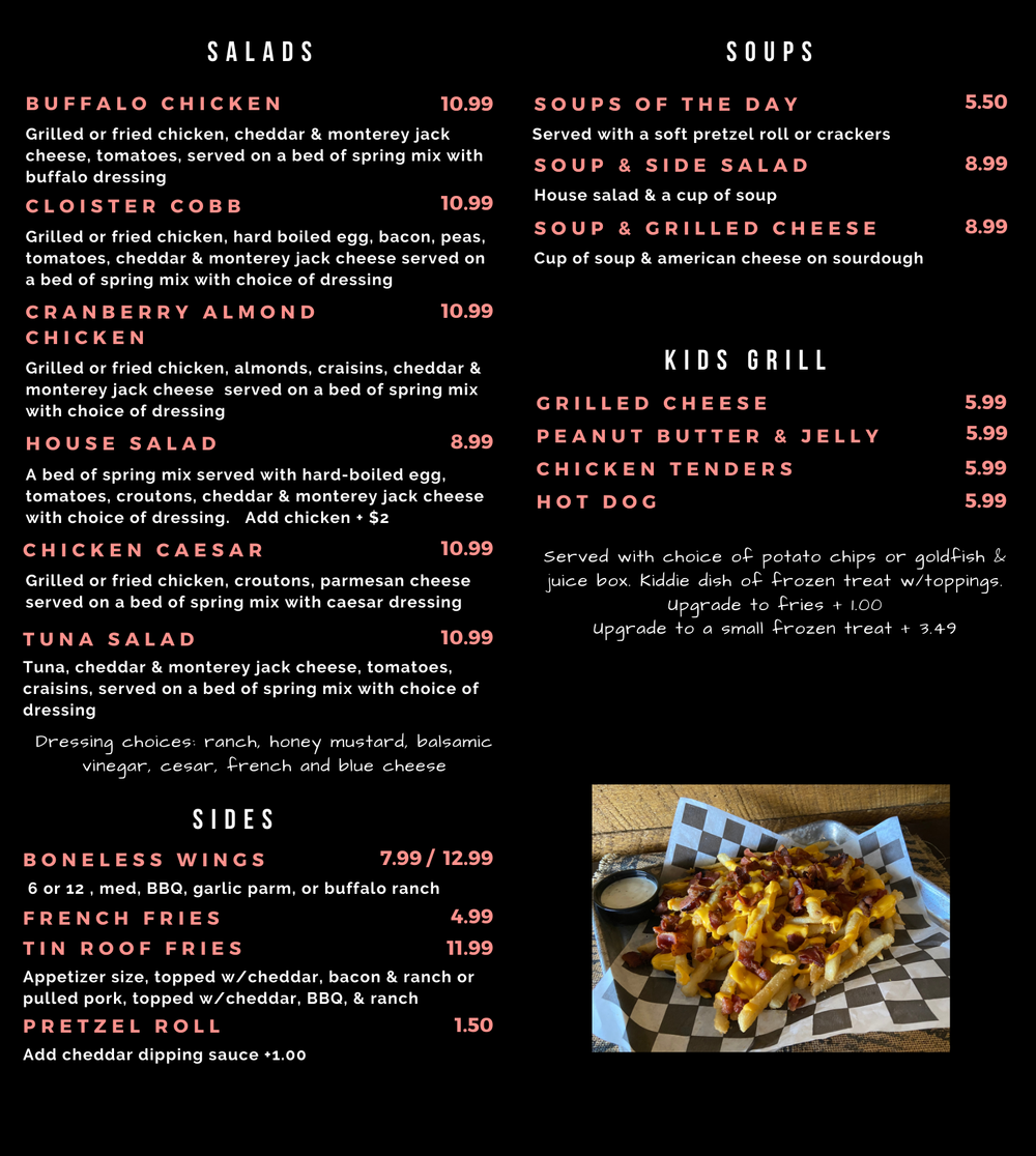 Menu — Tin Roof Cafe n' Sweets