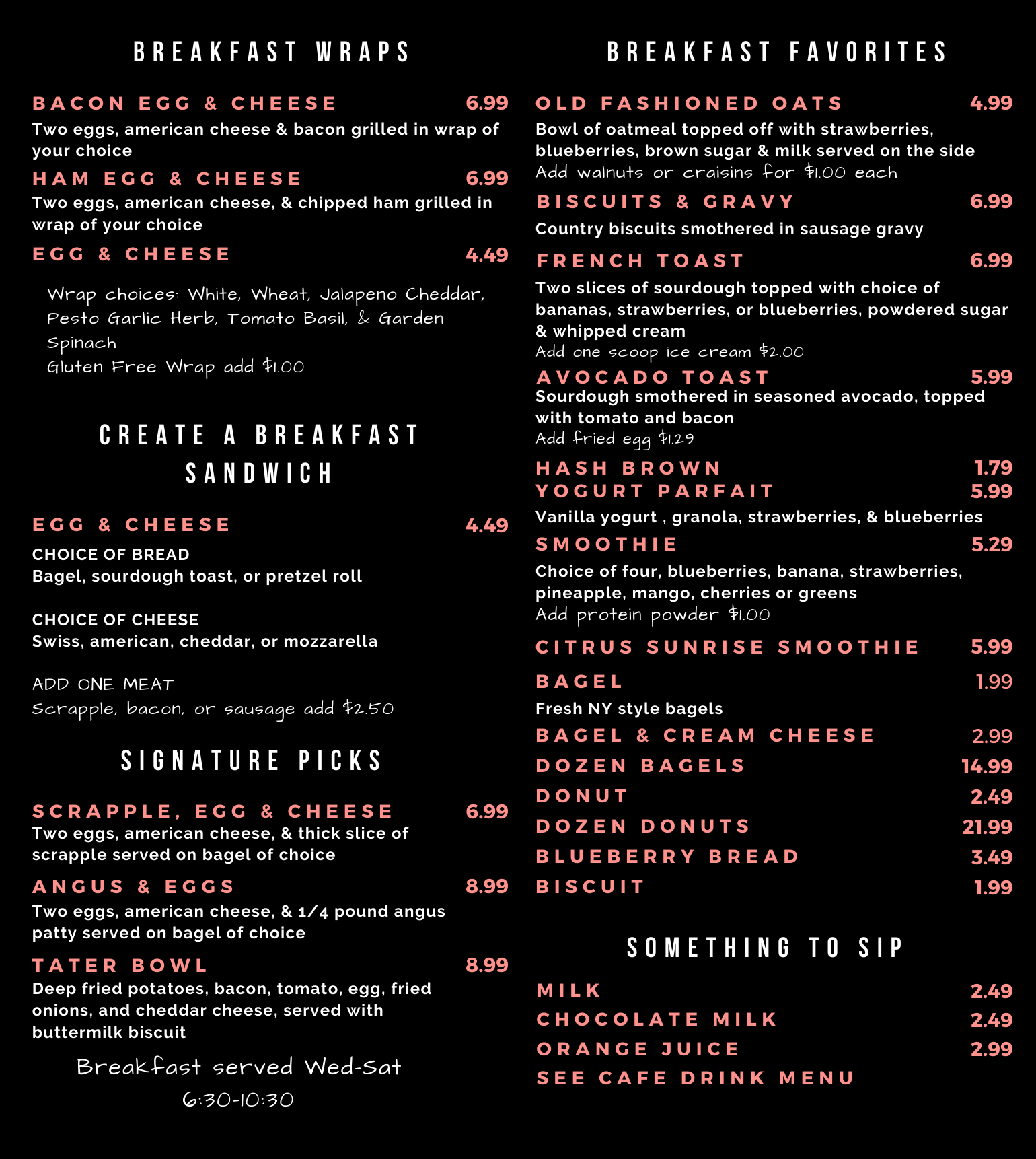 Menu — Tin Roof Cafe n' Sweets