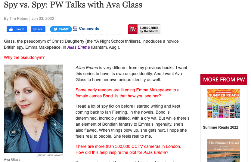 Spy vs Spy - an interview with Publisher’s Weekly — Ava Glass
