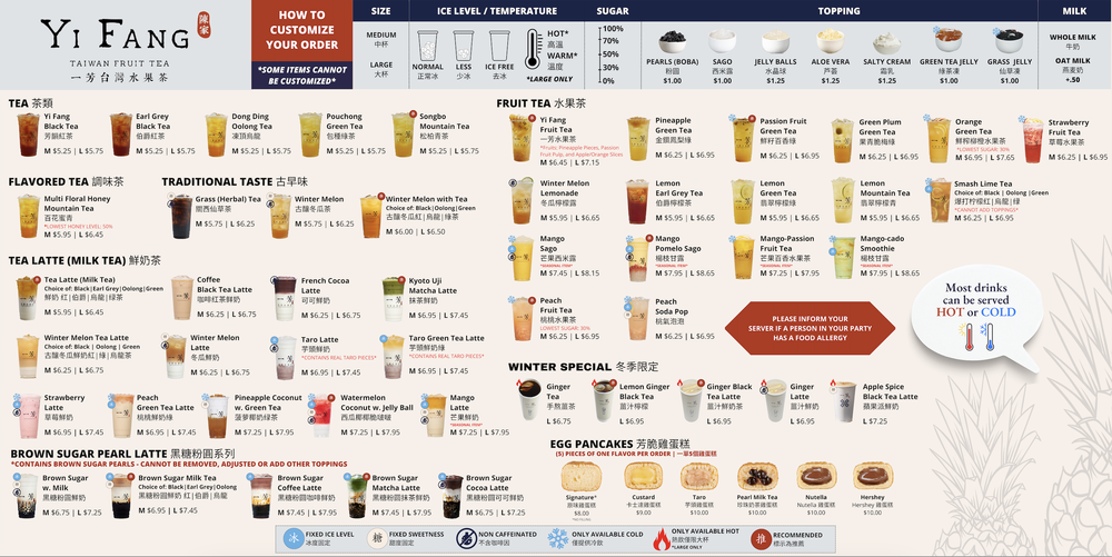Full Menu — Yi Fang Taiwan Fruit Tea