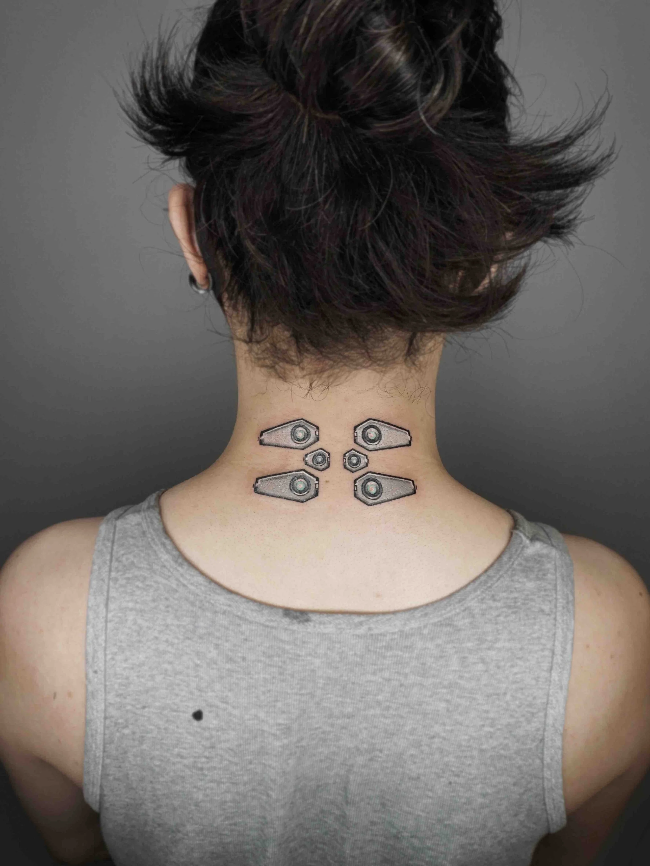 Cyberpunk neck tattoo | Orangetattooshop.com