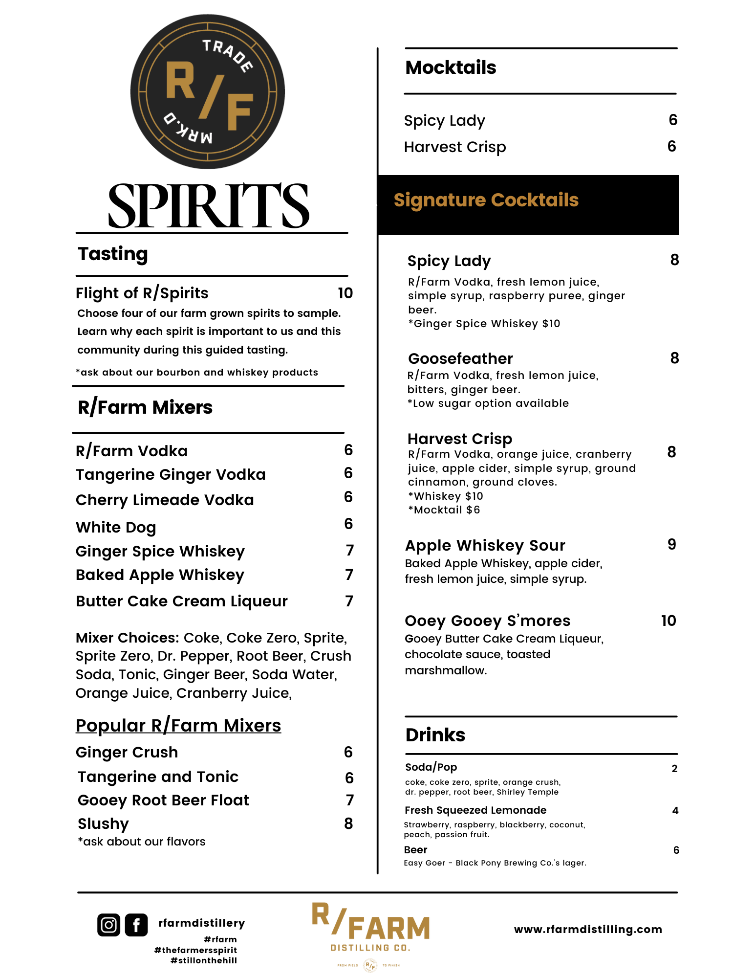Menu 1 — R/Farm Distillery