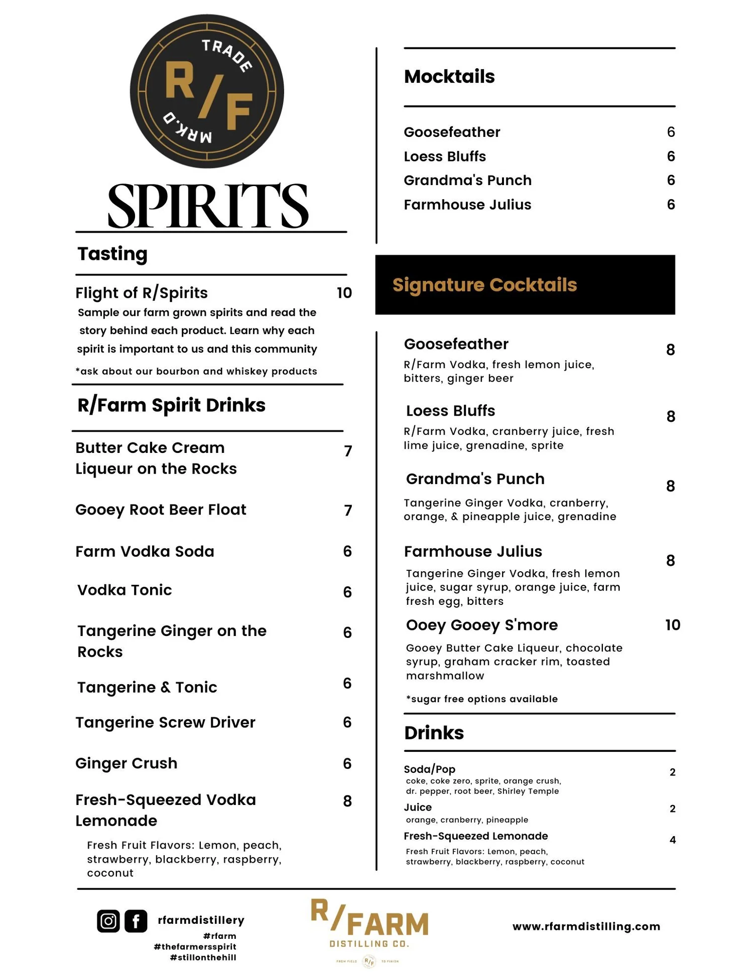 Menu 1 — R/Farm Distillery