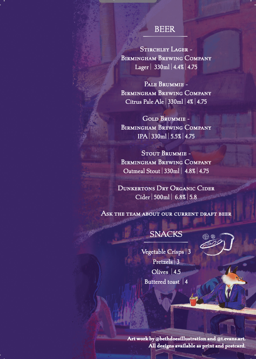 Menu — Fox and Chance