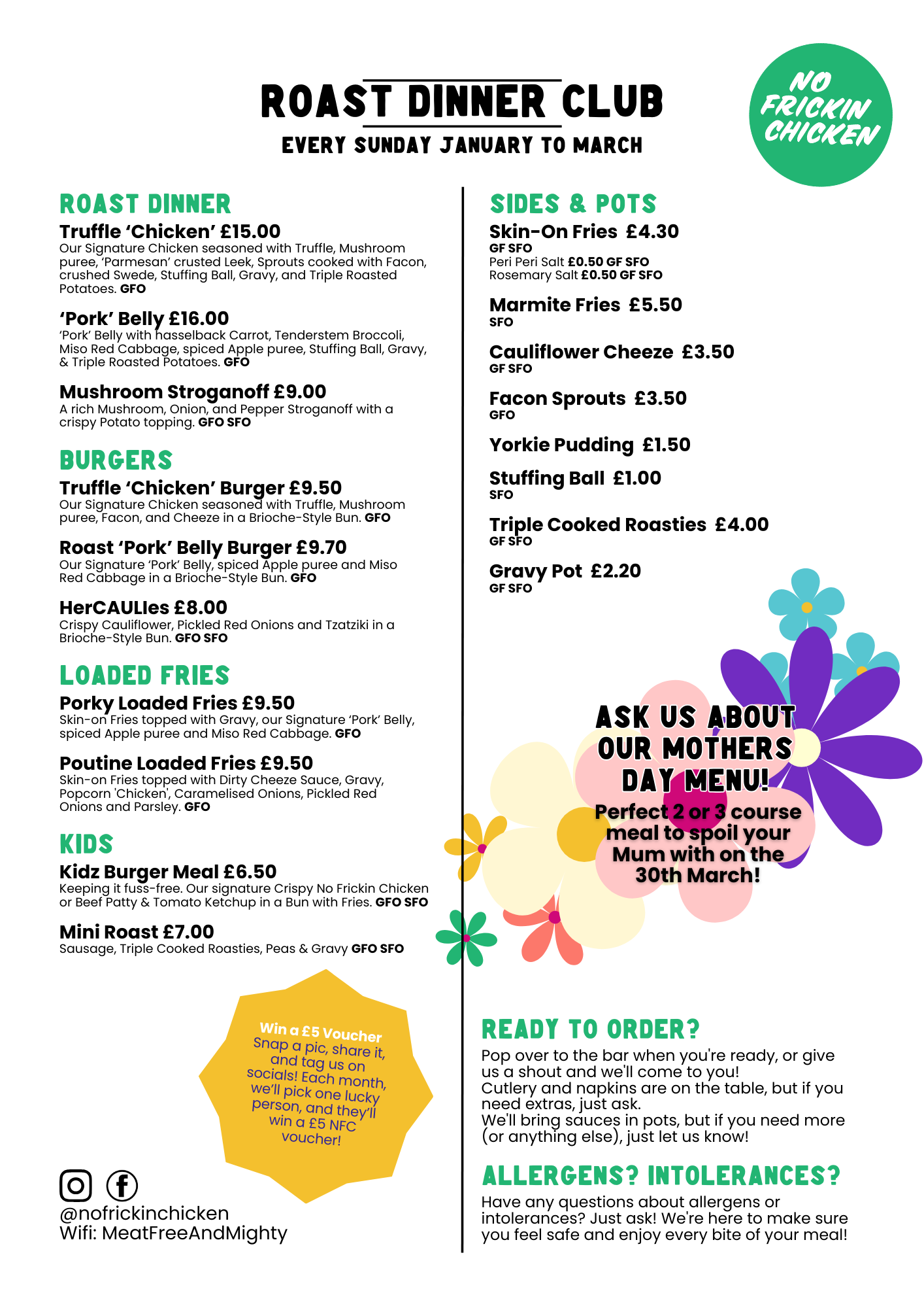 No Frickin Chicken Diner Main Menu