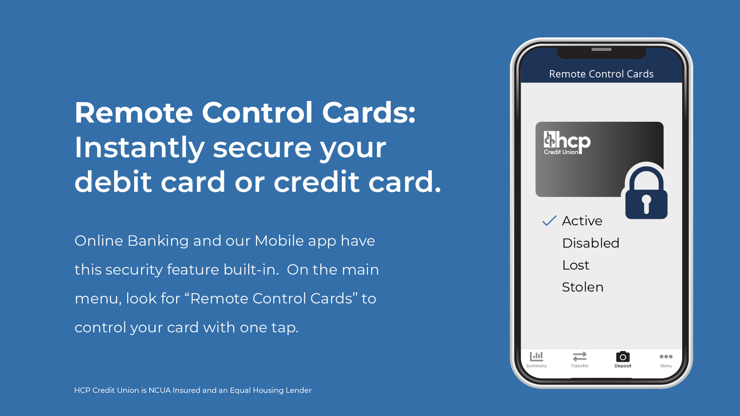 Remote control your cards — HCP Credit Union