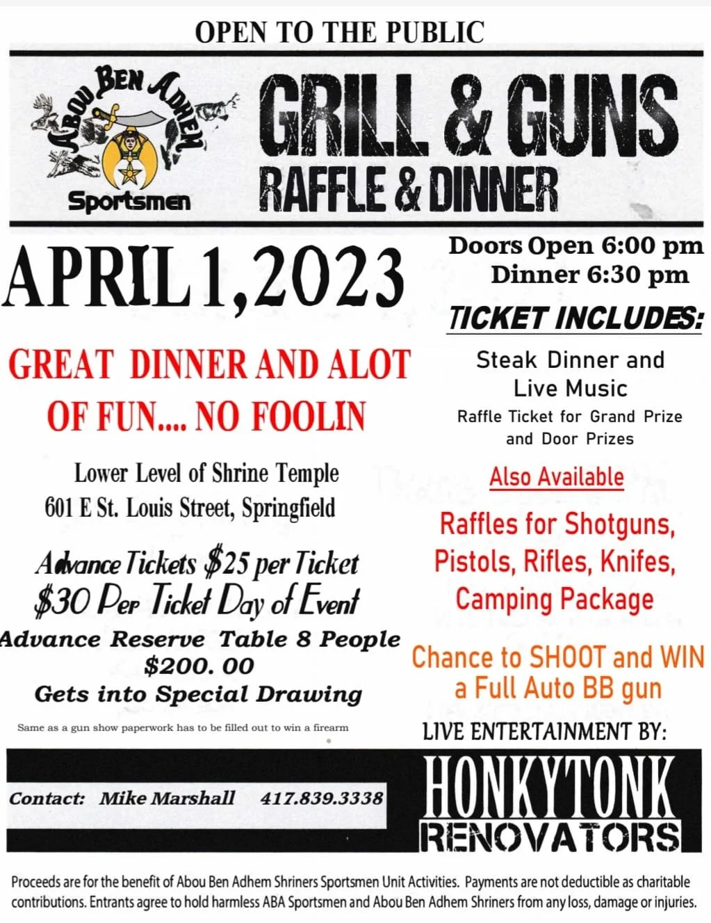 ABA Sportsman's Grill & Guns Raffle and Dinner — Abou Ben Adhem Shriners