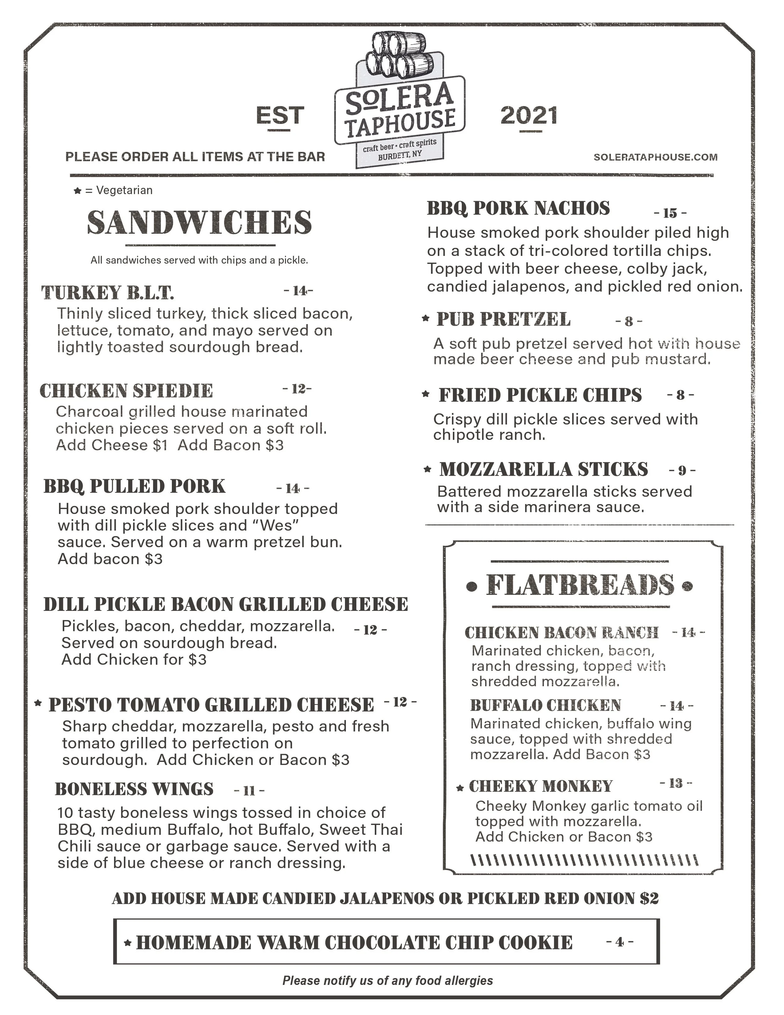Menu — Solera Tap House