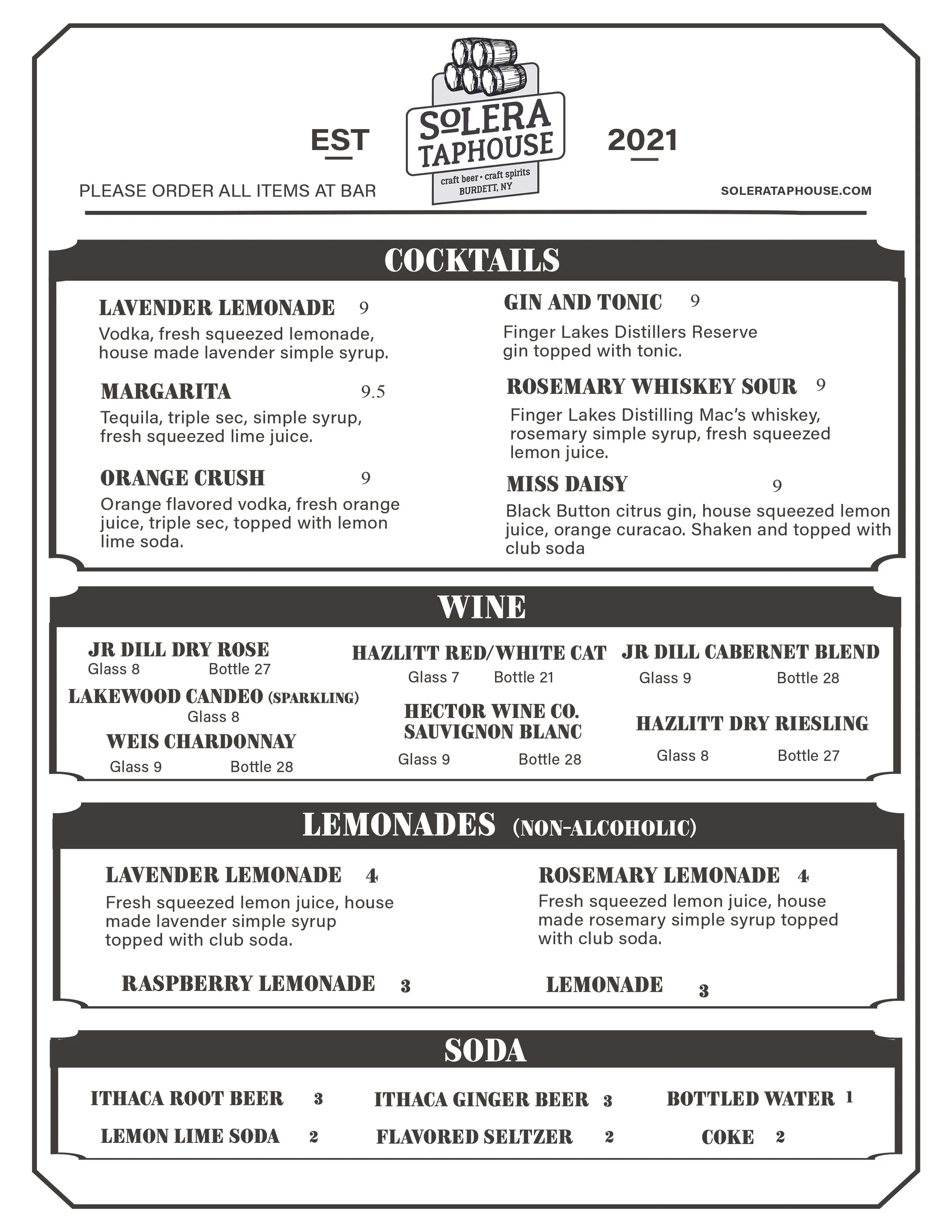 Menu — Solera Tap House