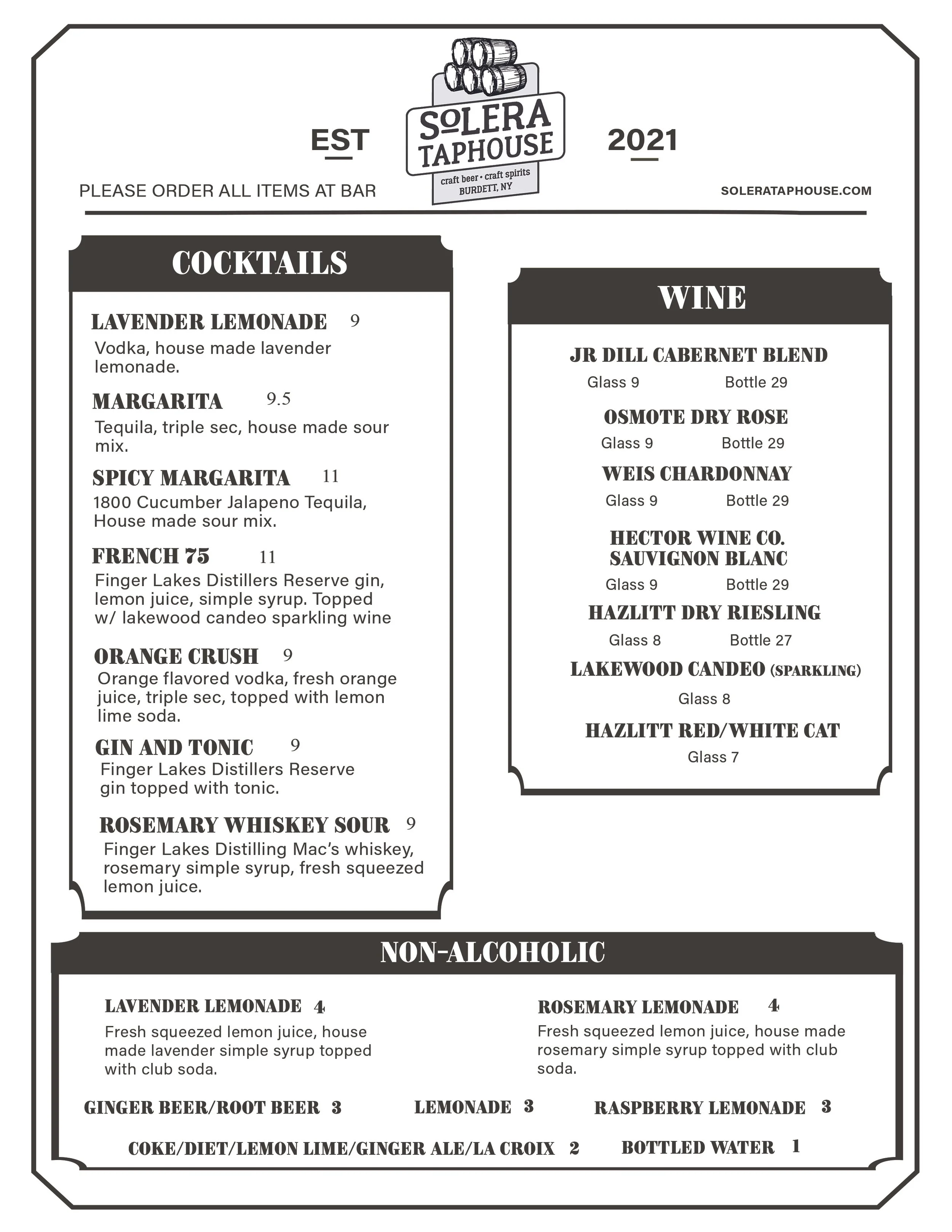 Menu — Solera Tap House