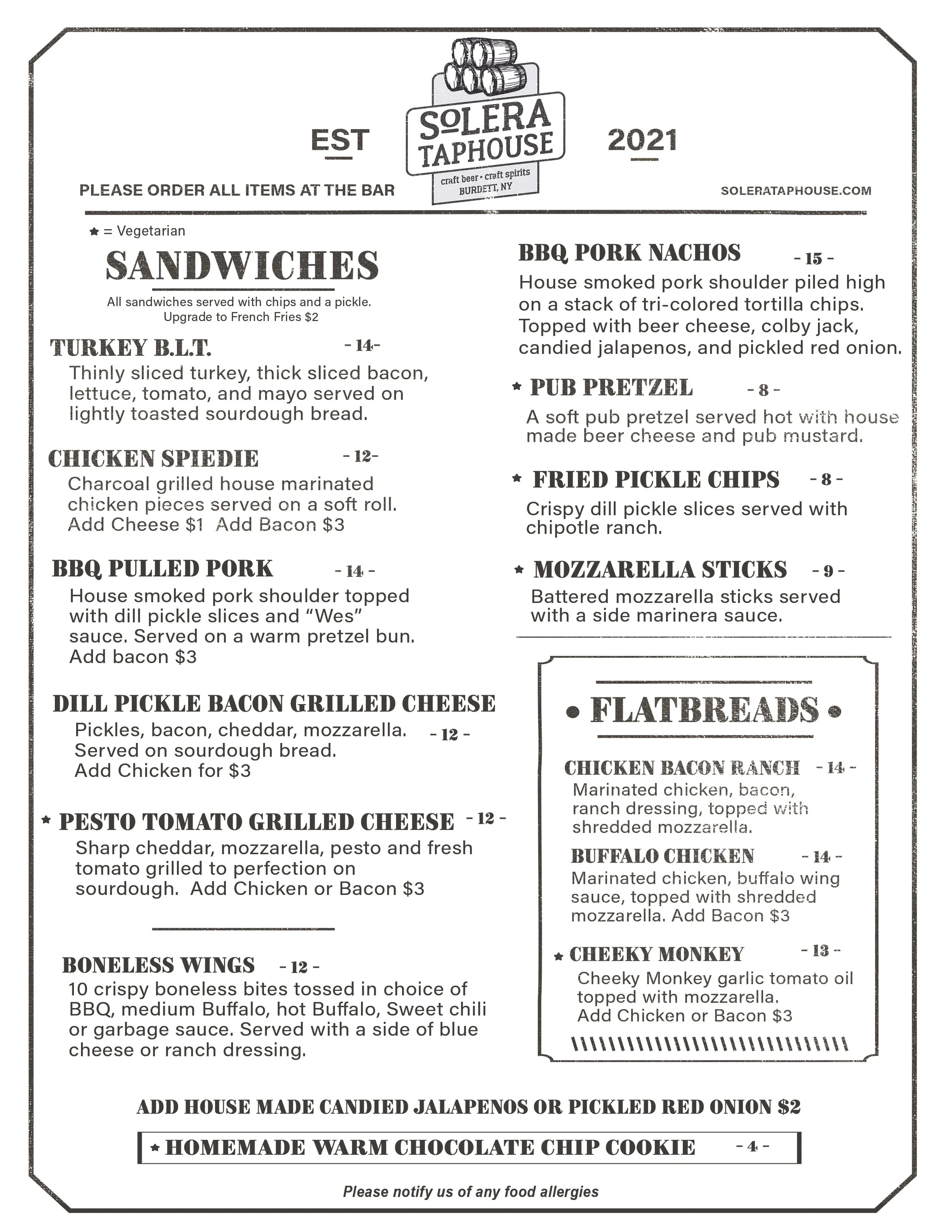 Menu — Solera Tap House